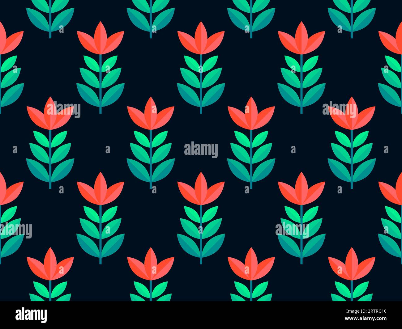 Seamless pattern with flowers with red petals and green leaves on a ...