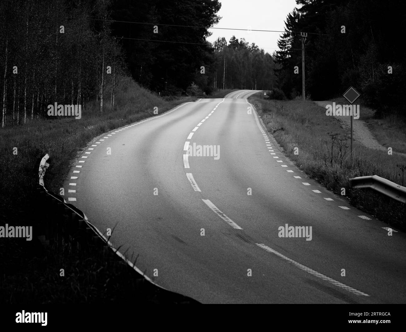 Aerial landscape view asphalt road Black and White Stock Photos ...