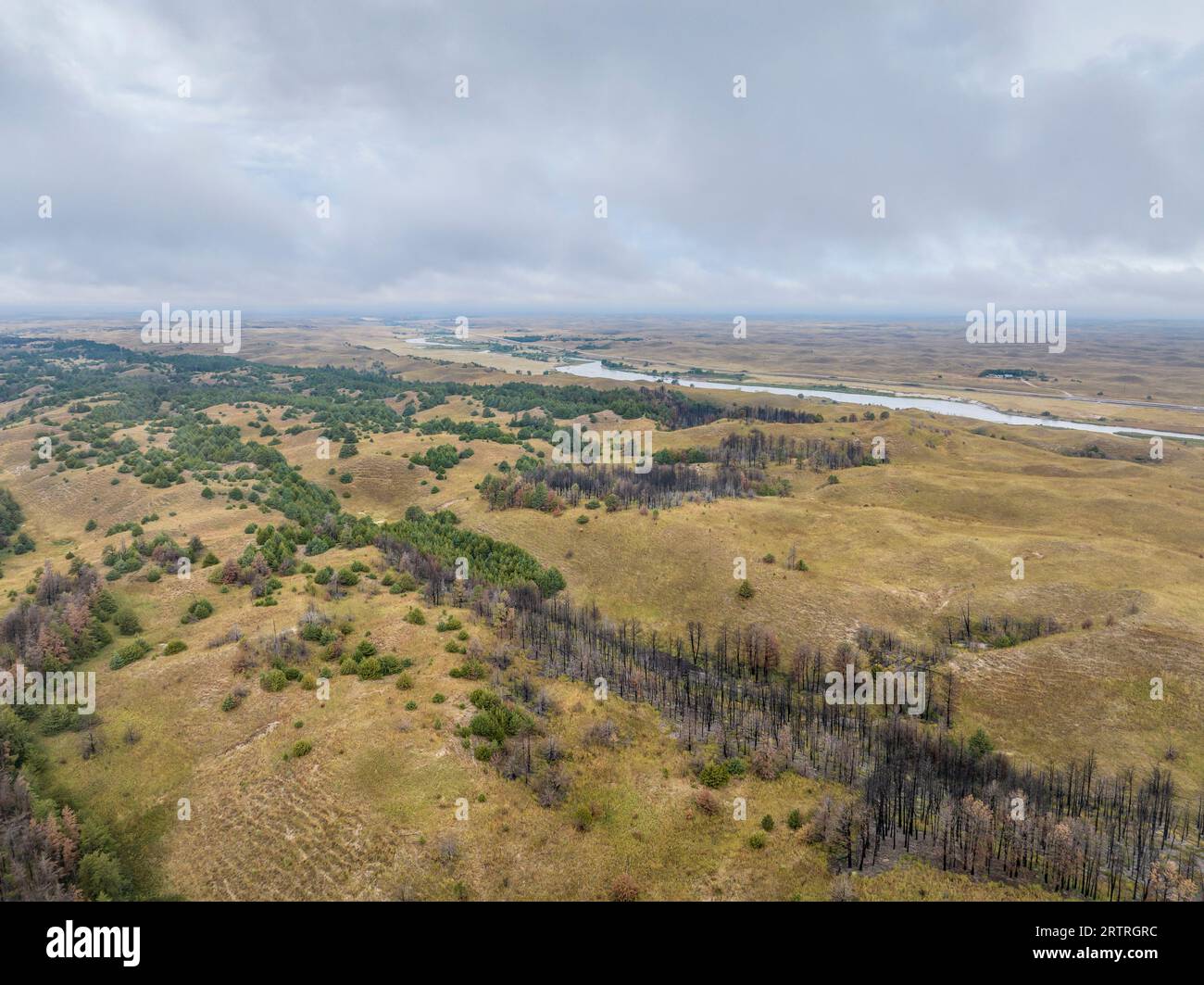 Middle Loupe River meandering in Nebraska Sandhills - aerial view at ...
