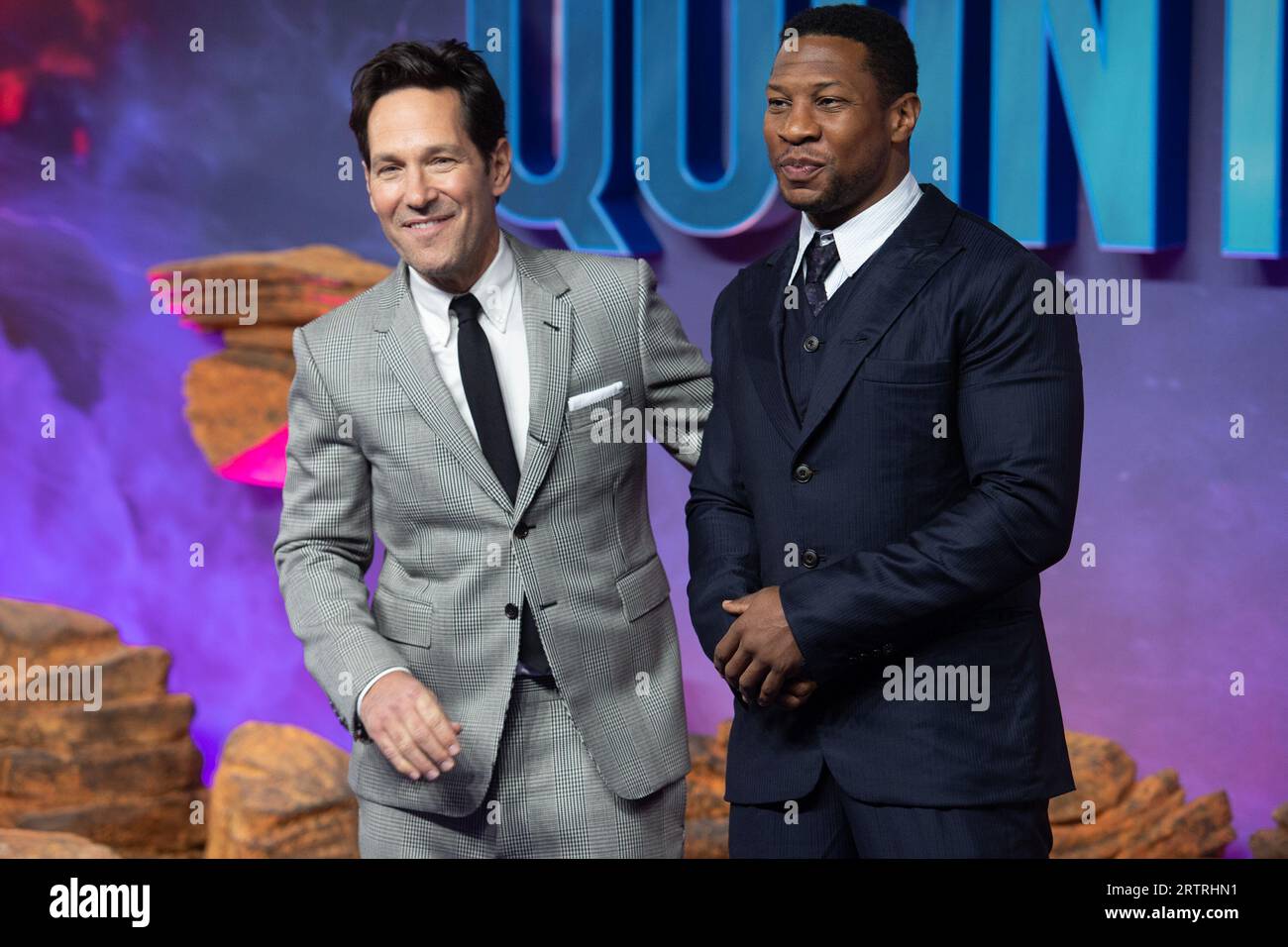 London, UK. 16 Feb, 2023. Pictured: Paul Rudd (L) and Jonathan Majors ...