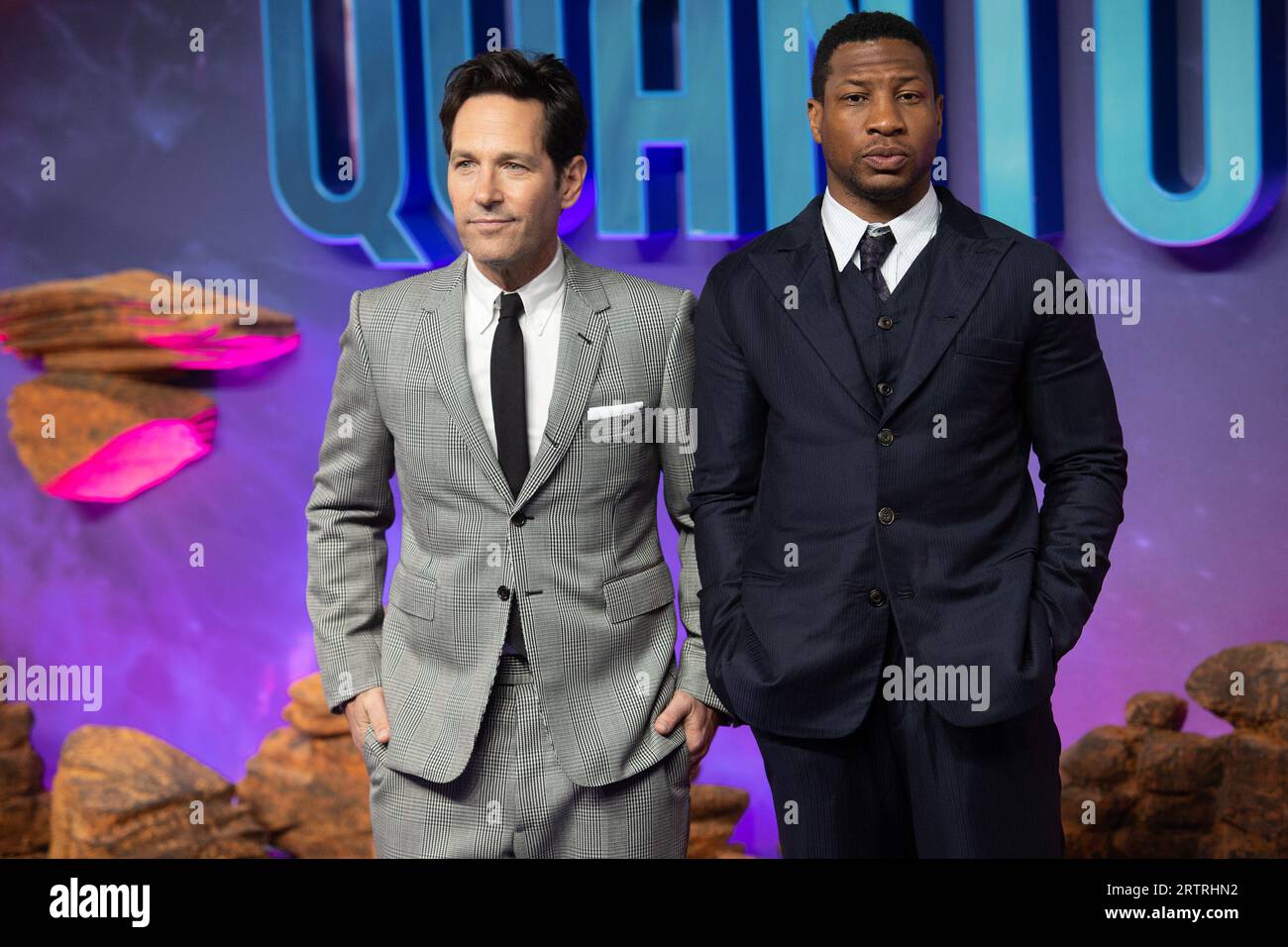 London, UK. 16 Feb, 2023. Pictured: Paul Rudd (L) and Jonathan Majors ...