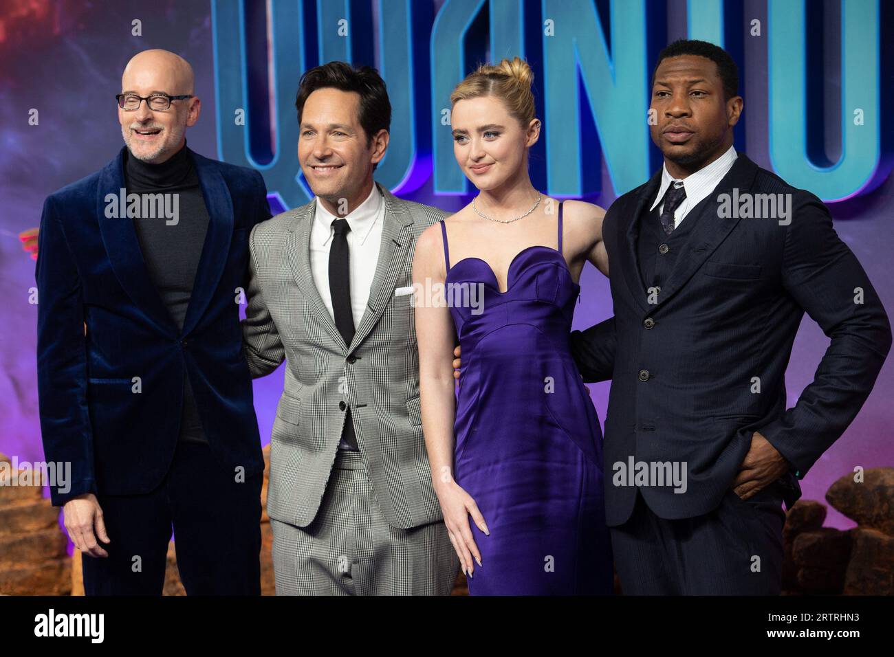 London, UK. 16 Feb, 2023. Pictured: (L-R) - Director Peyton Reed, Paul Rudd, Kathryn Newton ...