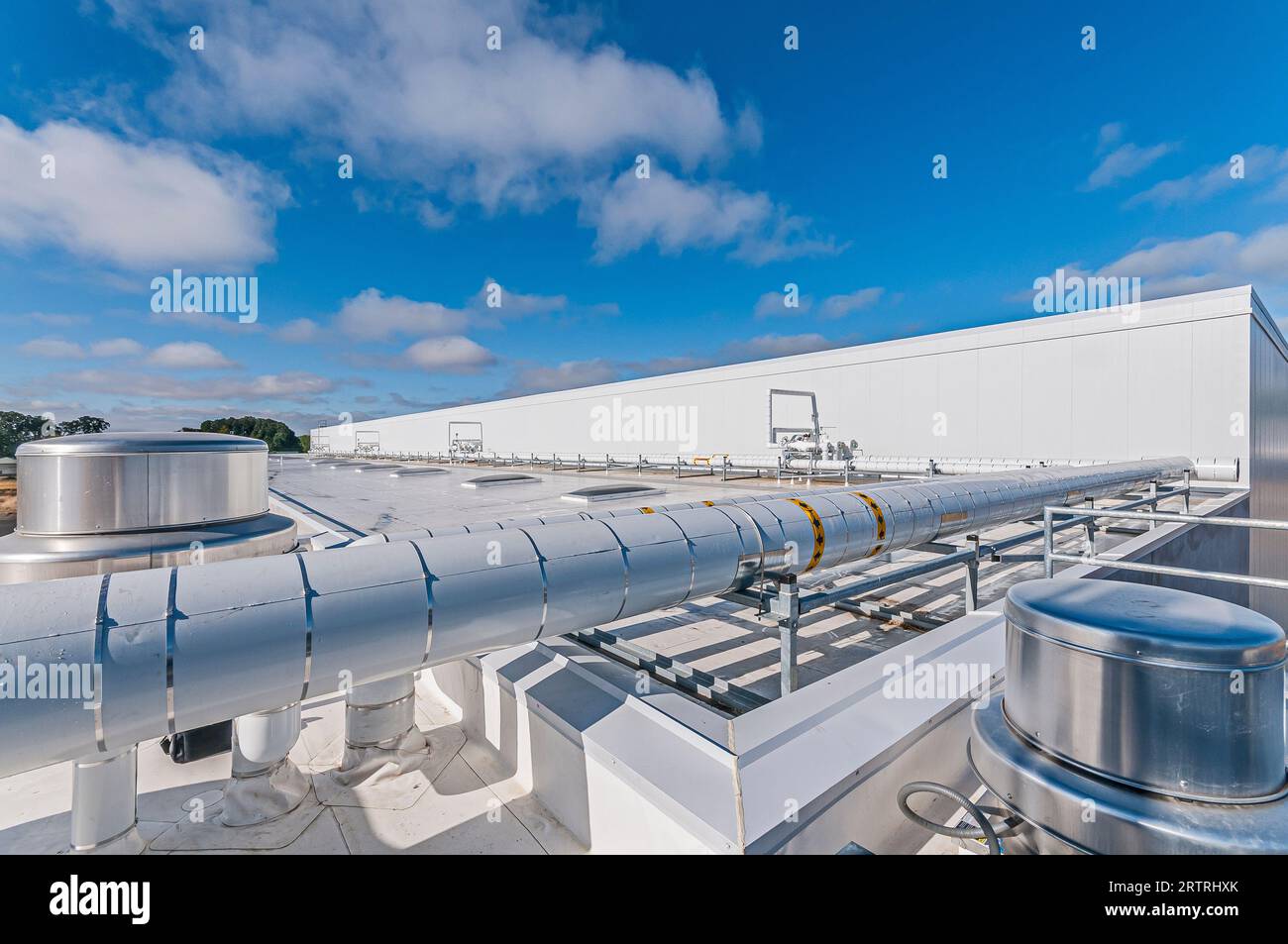 View of the roof of a new cold-storage facility, showing stainless ...