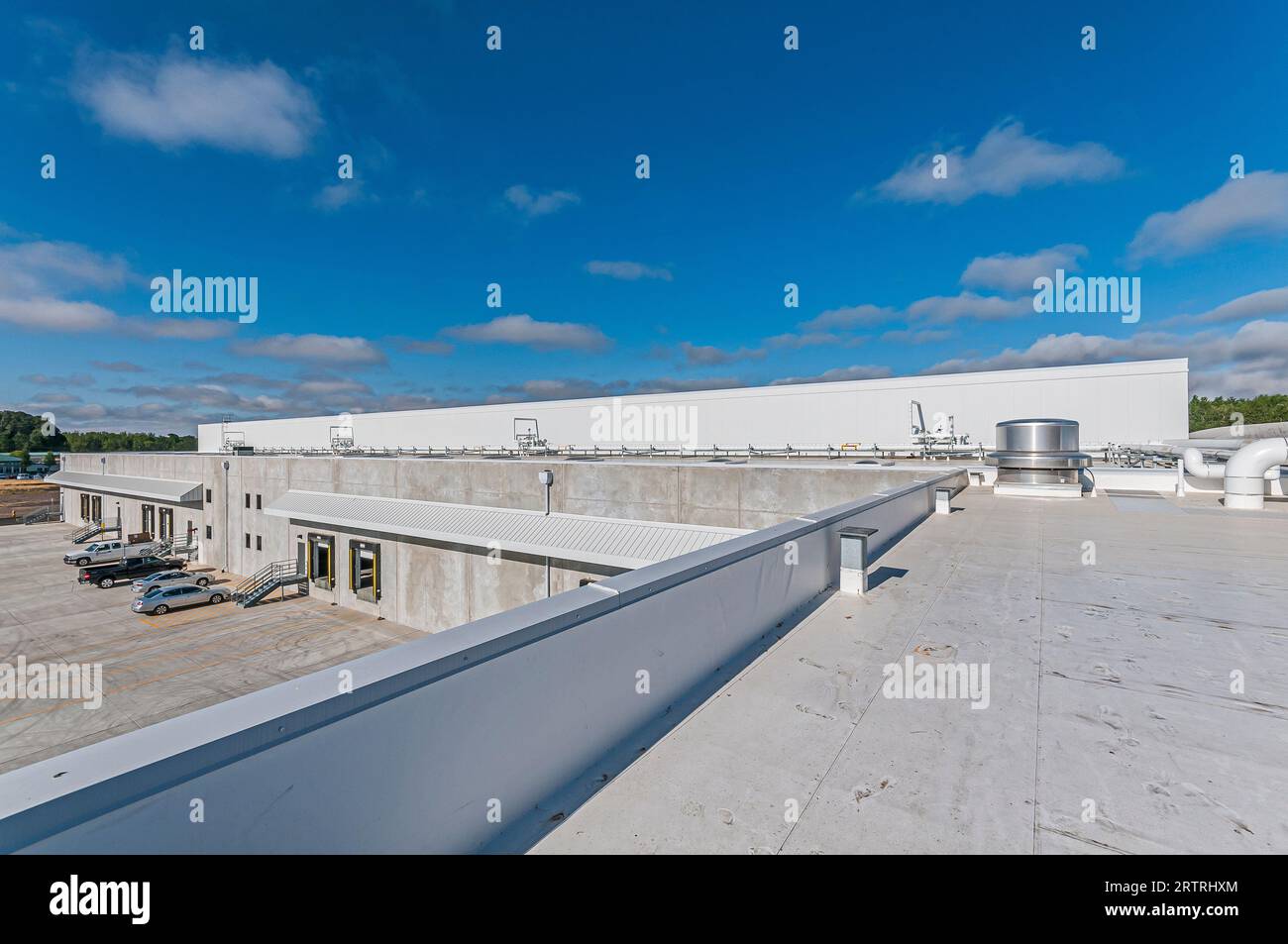 View of the roof of a new cold-storage facility, showing stainless ...
