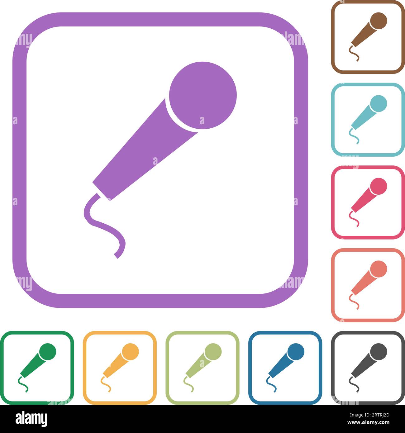 Microphone with wire solid simple icons in color rounded square frames ...