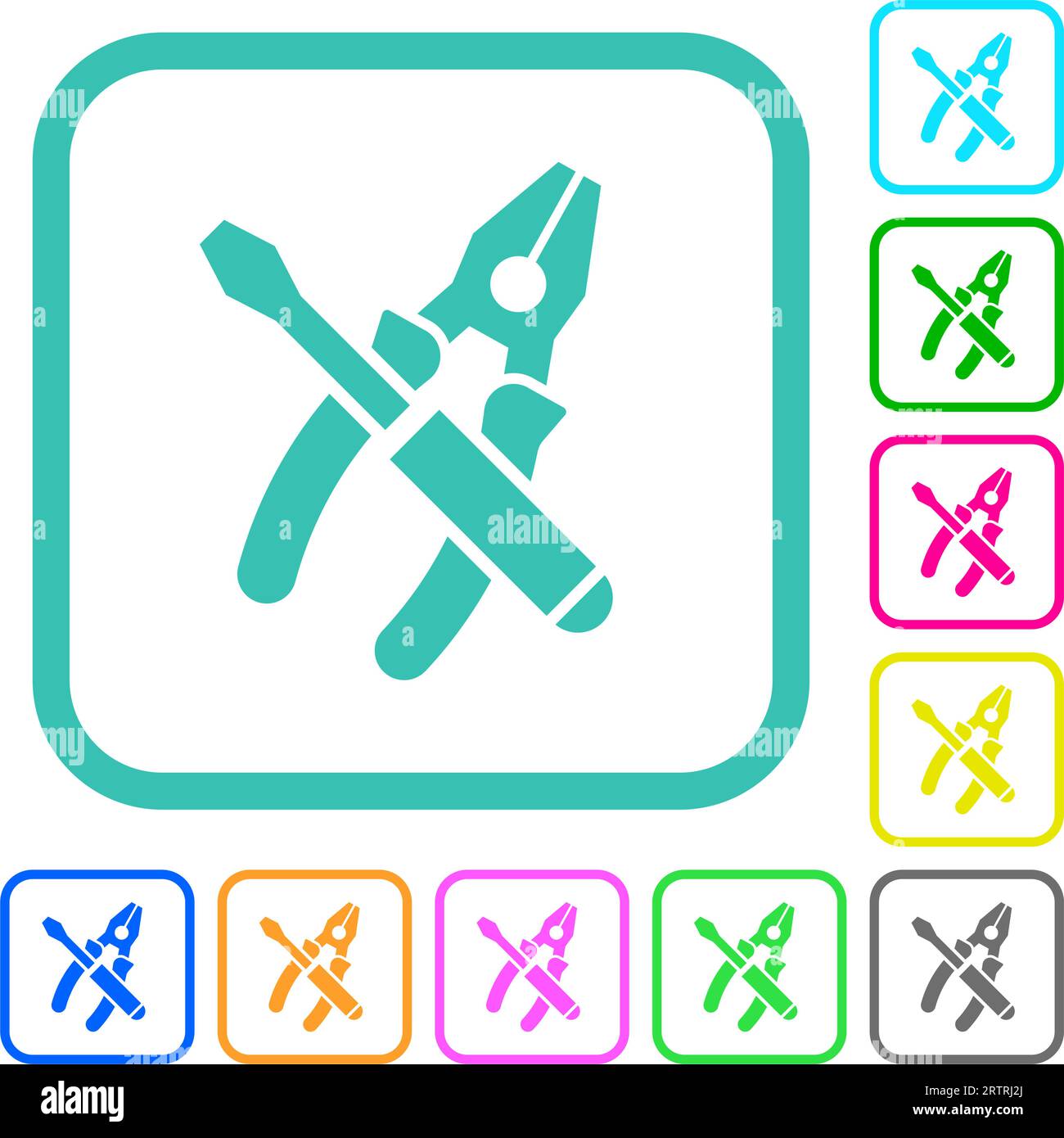 Combined pliers and screwdriver vivid colored flat icons in curved ...