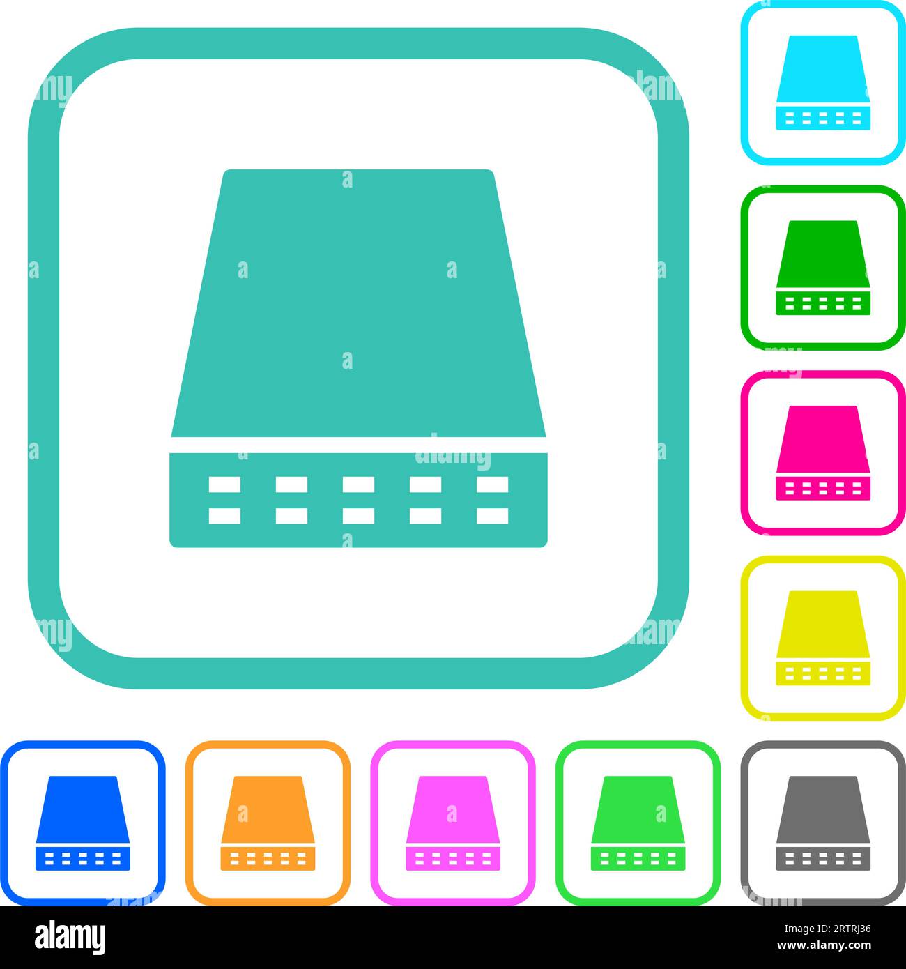 Computer data storage solid vivid colored flat icons in curved borders ...