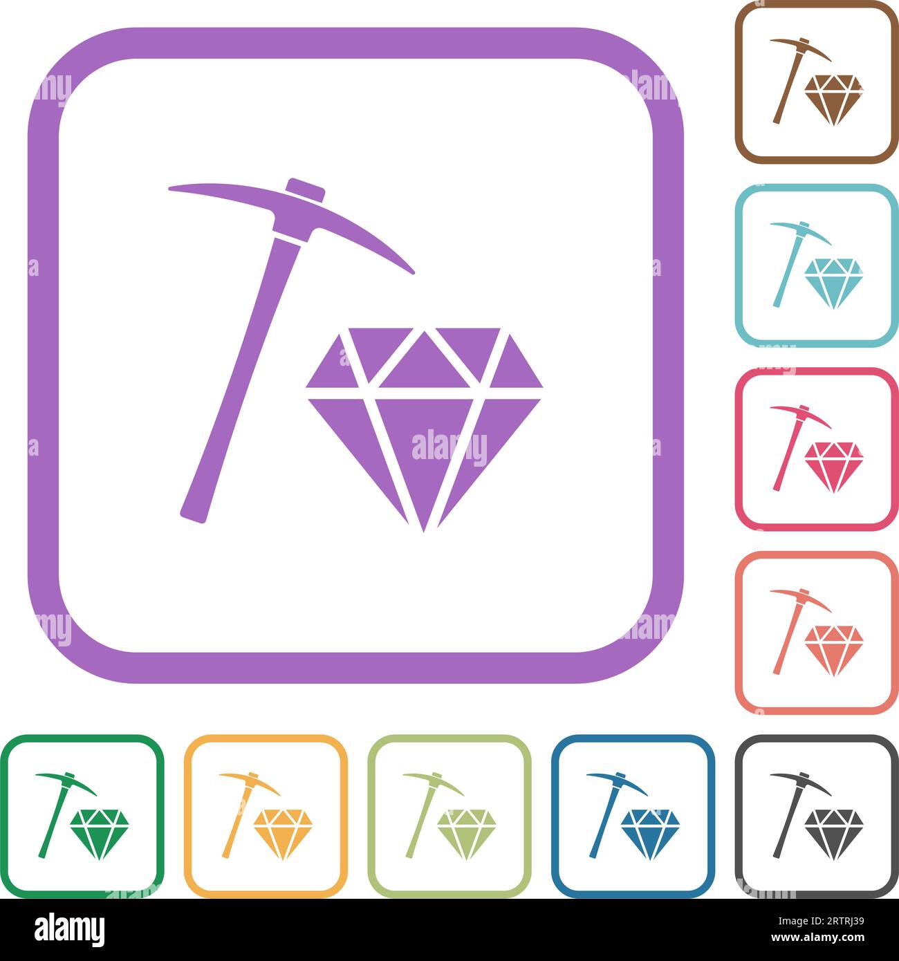Diamond mining simple icons in color rounded square frames on white ...