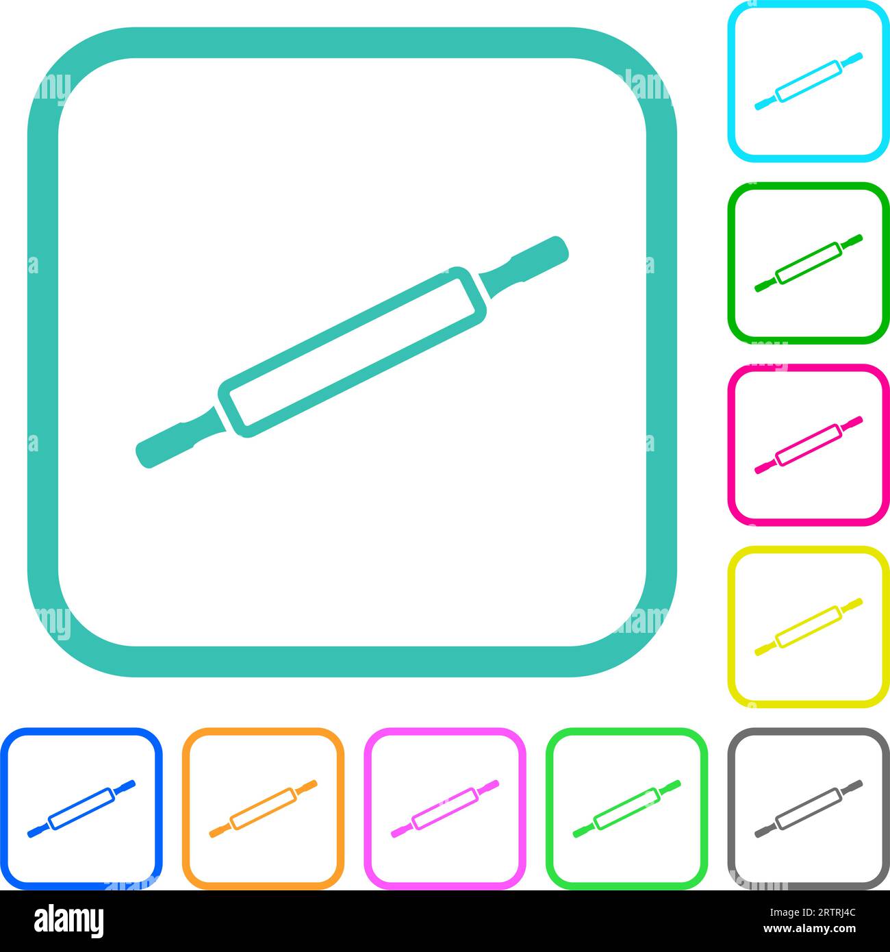 Rolling pin outline vivid colored flat icons in curved borders on white ...