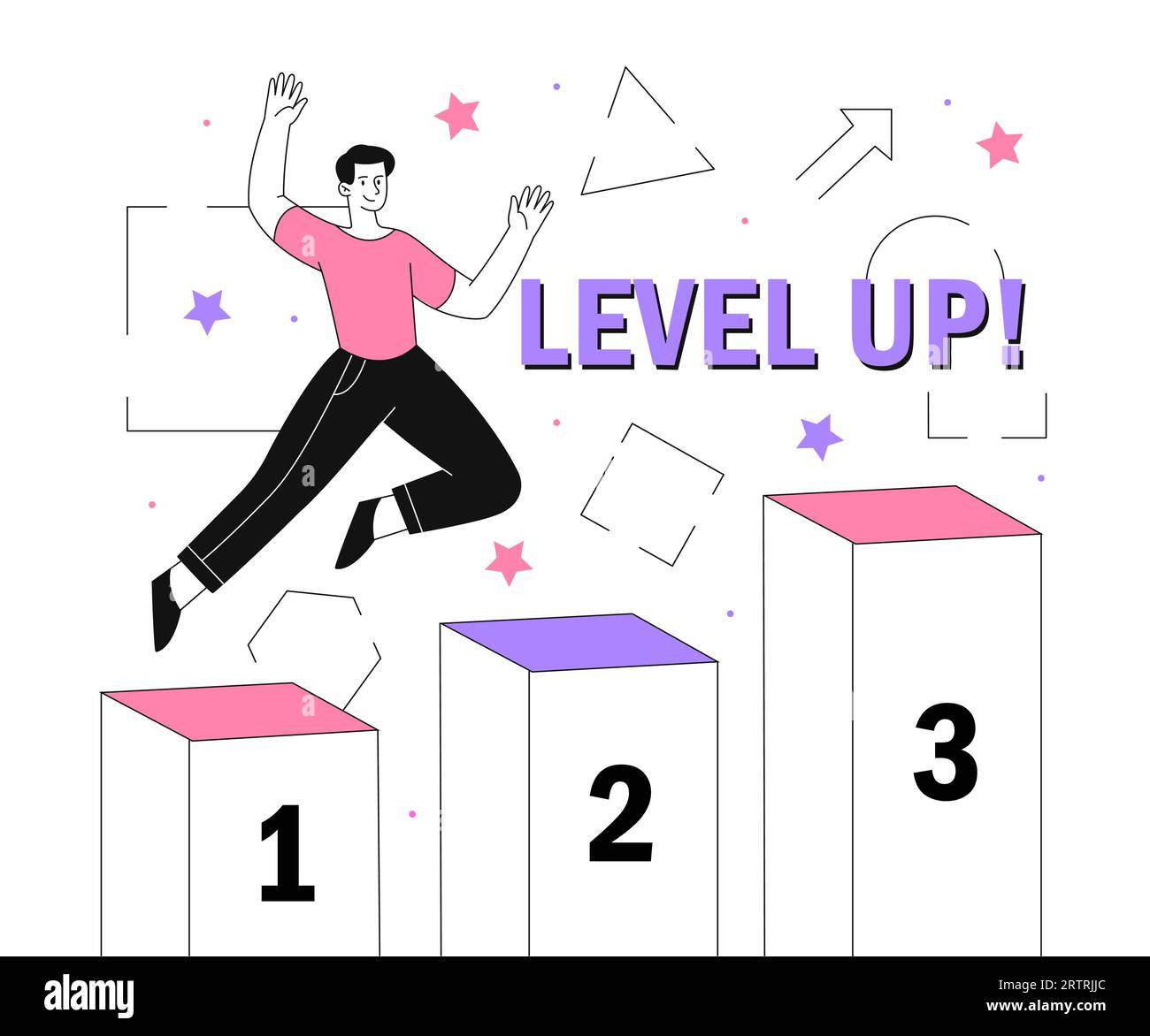 Man with level up vector line concept Stock Vector Image & Art - Alamy