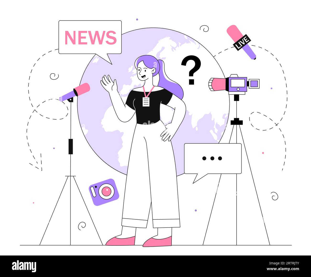Journalist with microphones vector line concept Stock Vector Image ...