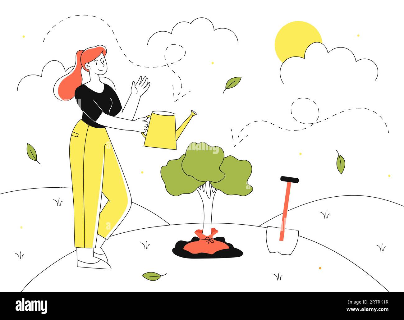 Woman planting tree vector line concept Stock Vector Image & Art - Alamy