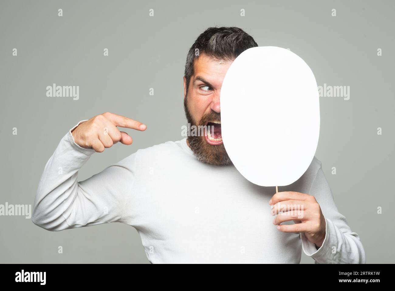 Emotions. Annoyed angry man. Scream stressful face expression Stock ...