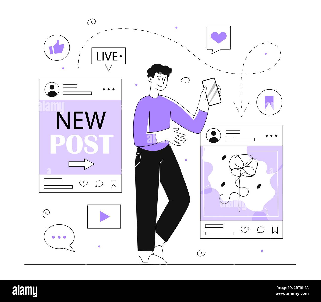 Man with social media vector line Stock Vector Image & Art - Alamy