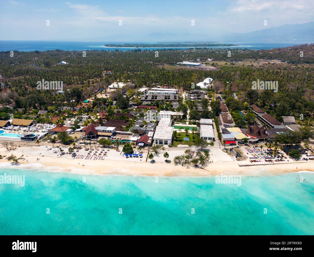 Gili Island beach aerial landscape by drone. aerial view of Gili ...