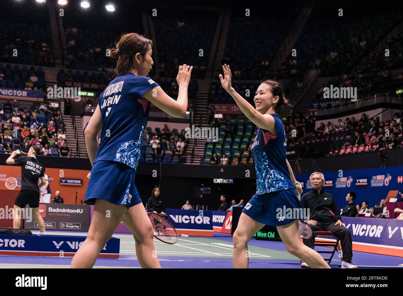 Hong Kong, China. 14th Sep, 2023. Rena Miyaura, Ayak Sakuramoto of Japan exult during the Women ...
