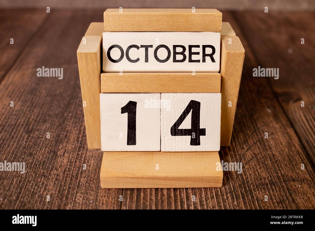 October 14 calendar date text on wooden blocks with copy space for ...