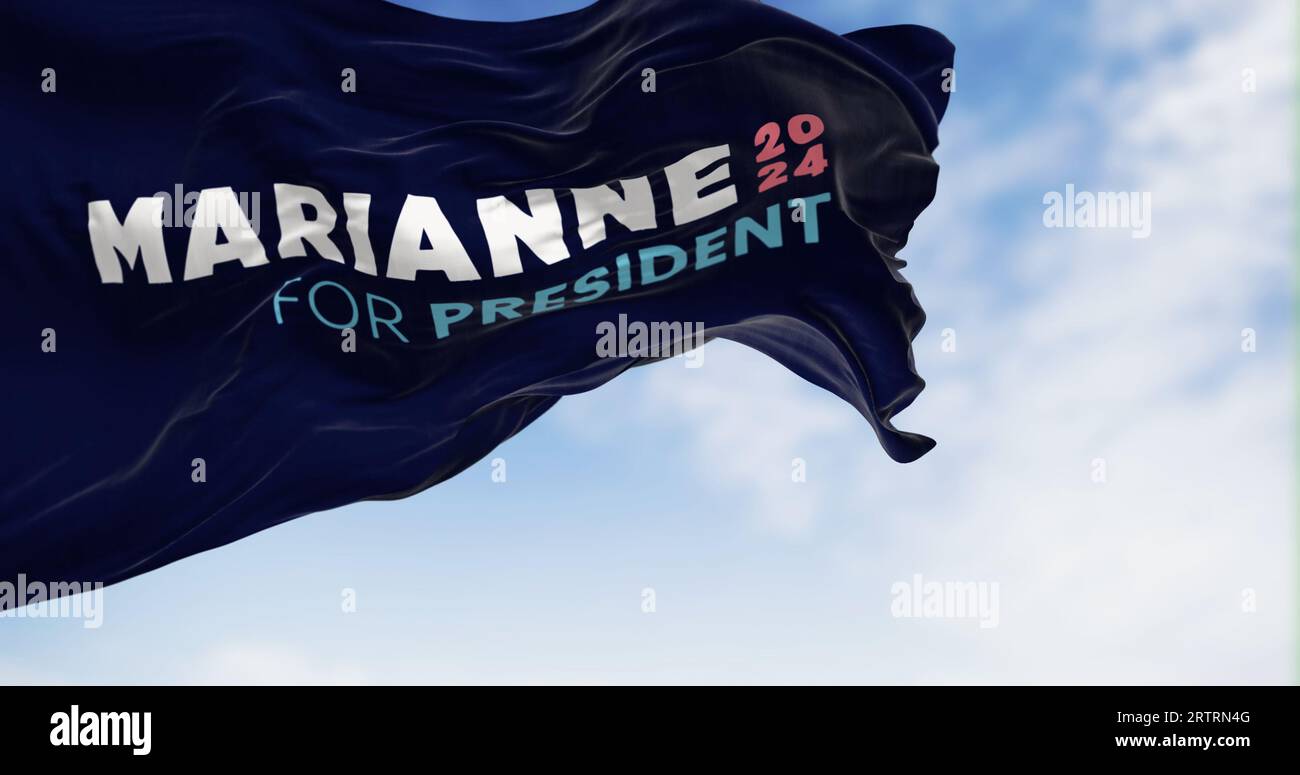 Houston, US, march 2023: Flags of Marianne Williamson election campaign ...