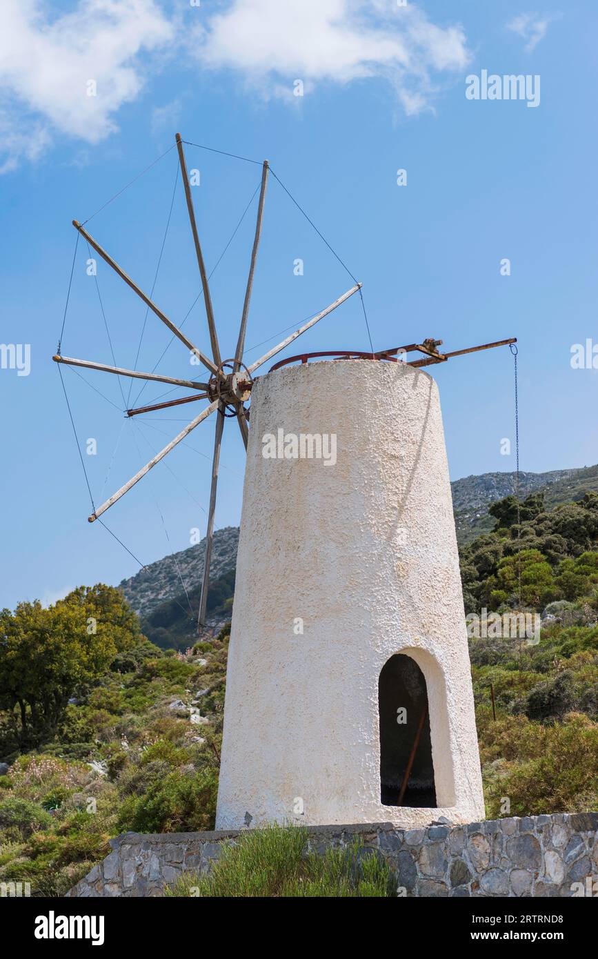 Historic windmill in the mountains of Crete, Greece Stock Photo - Alamy