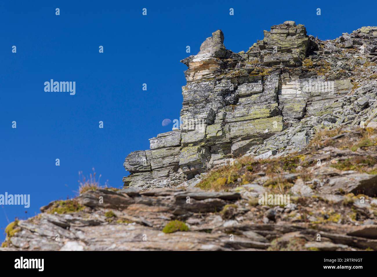 Rock formation in the Alps, Salzburg, Grossglockner with moon Stock ...