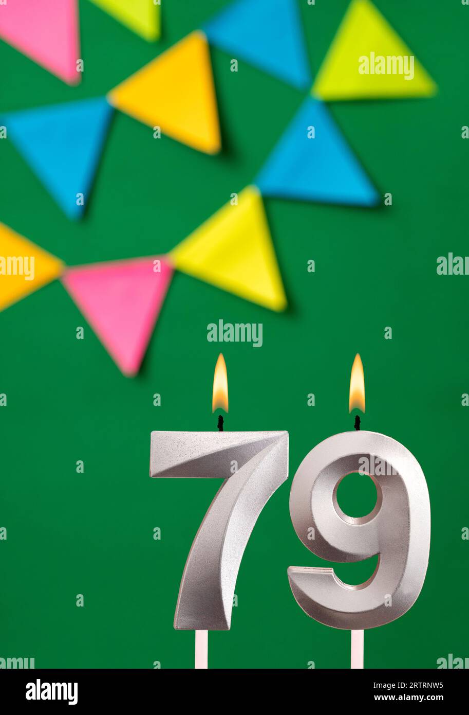 Candle number 79 birthday - Green anniversary card with pennants Stock ...