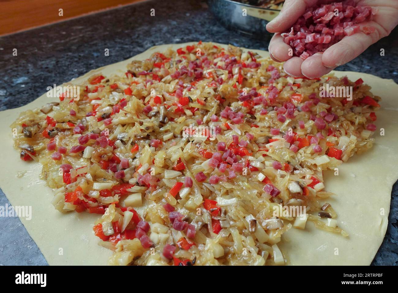 Swabian cuisine, preparation of hearty potato strudel, raw potato dough ...