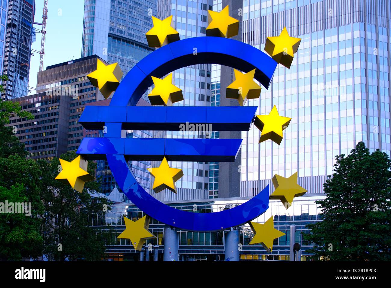 Euro logo in the banking district, symbol, Frankfurt am Main, Hesse ...