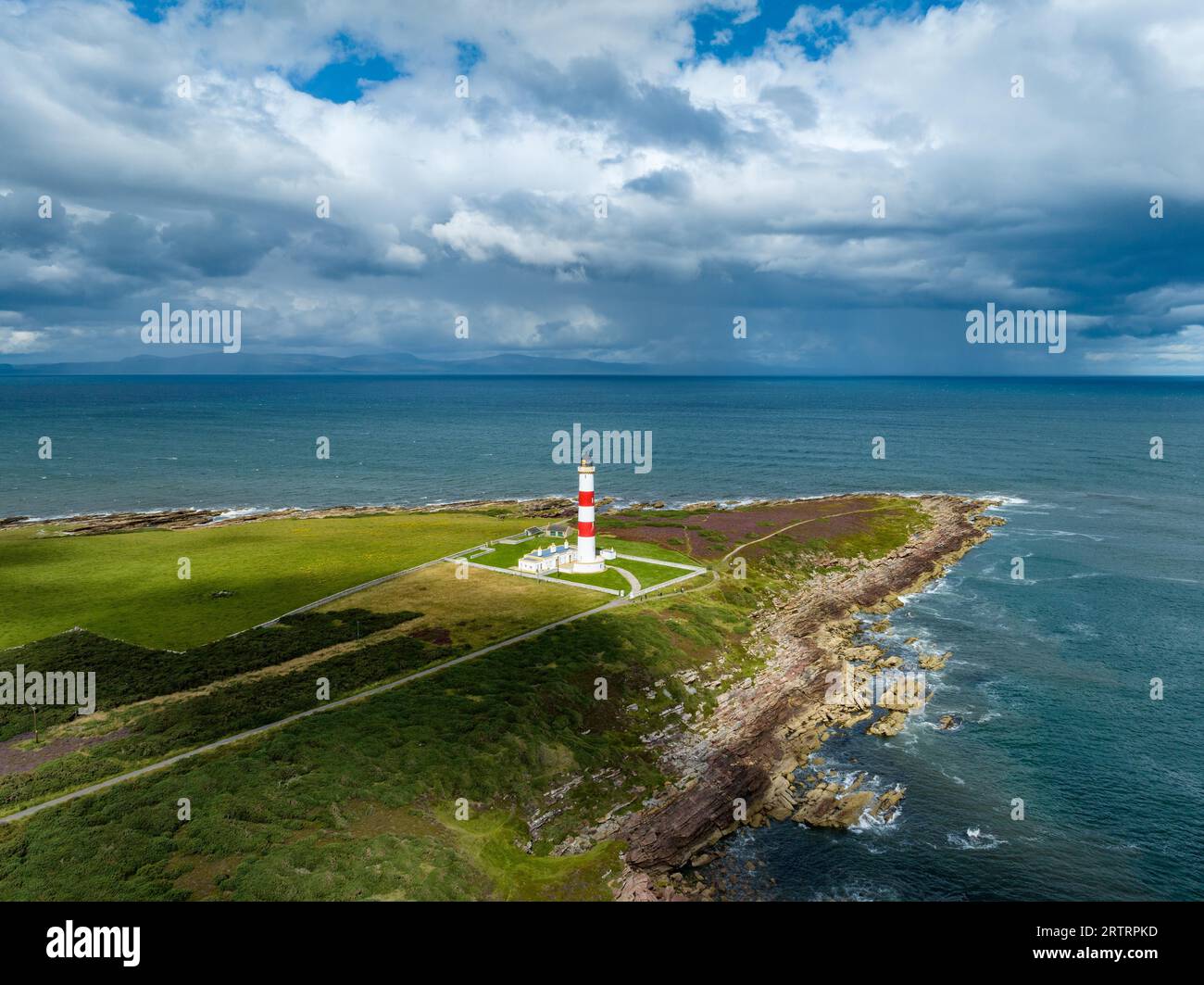 Aerial view of Tarbat Ness Lighthouse on the Moray Firth, Scotland ...