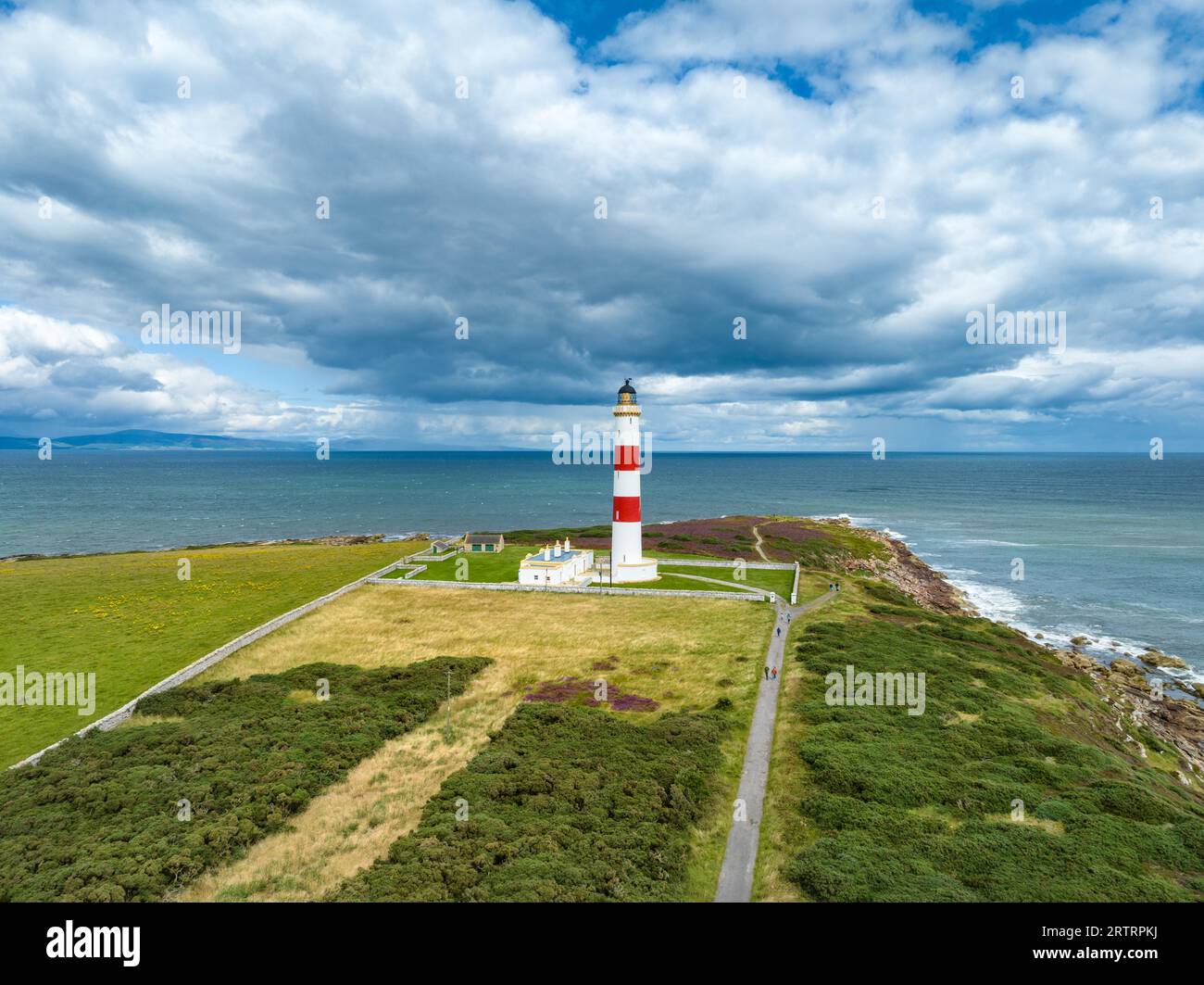 Aerial view of Tarbat Ness Lighthouse on the Moray Firth, Scotland ...