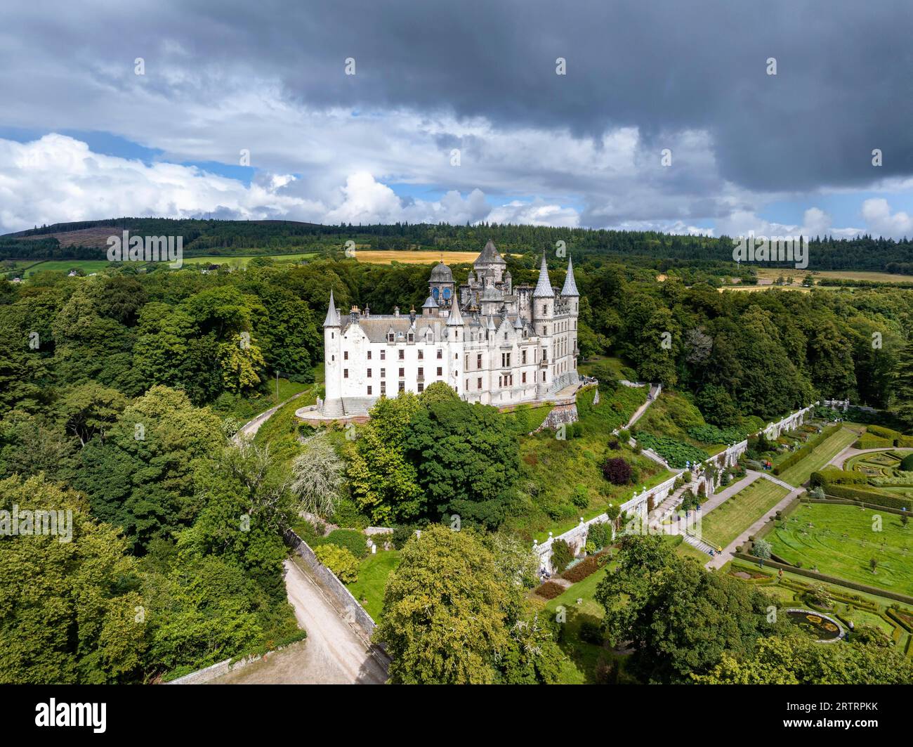 Aerial view of Dunrobin Castle, Golspie, Sutherland, Highlands ...