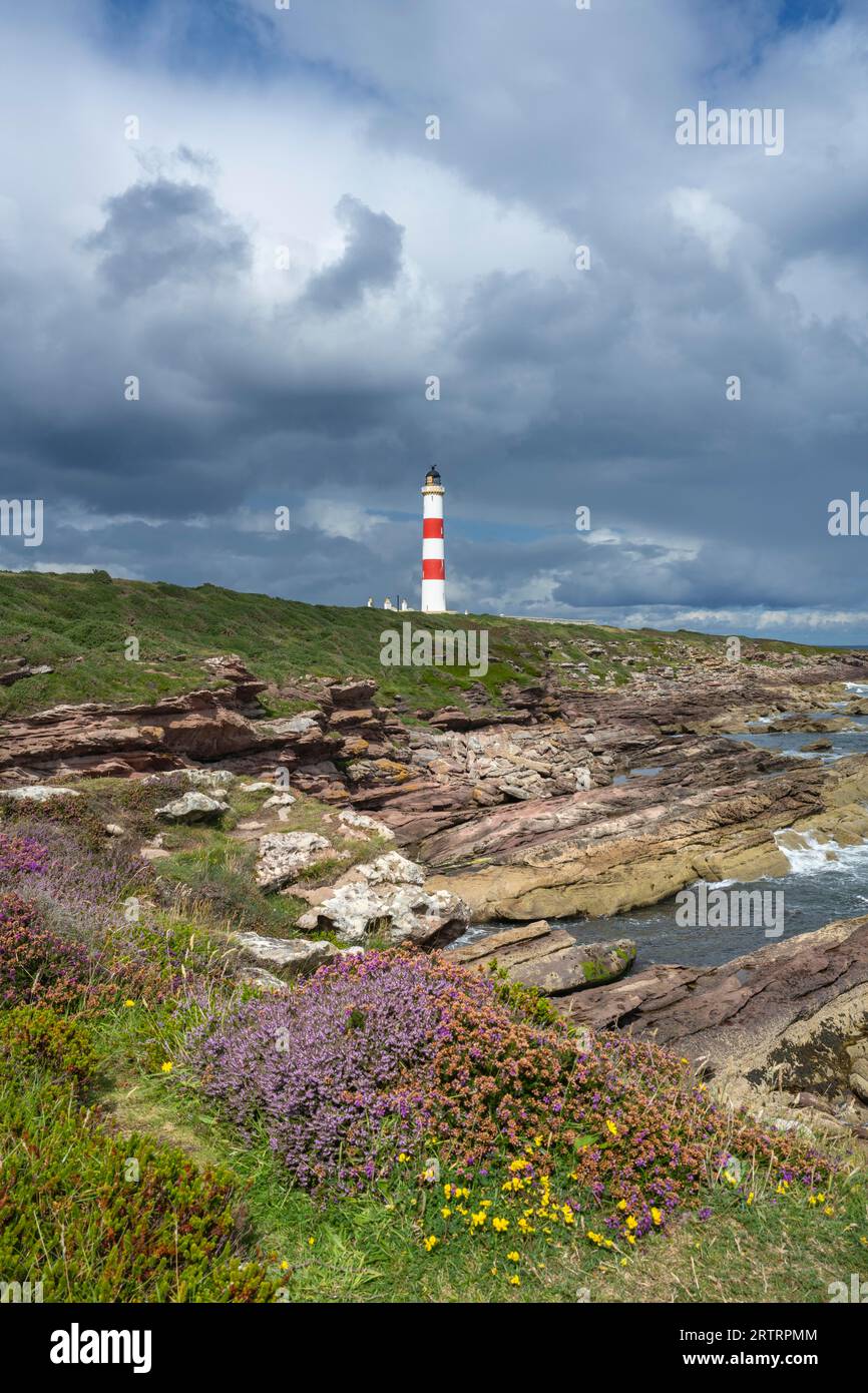 The Tarbat Ness Lighthouse on the Moray Firth, Scotland, Great Britain ...