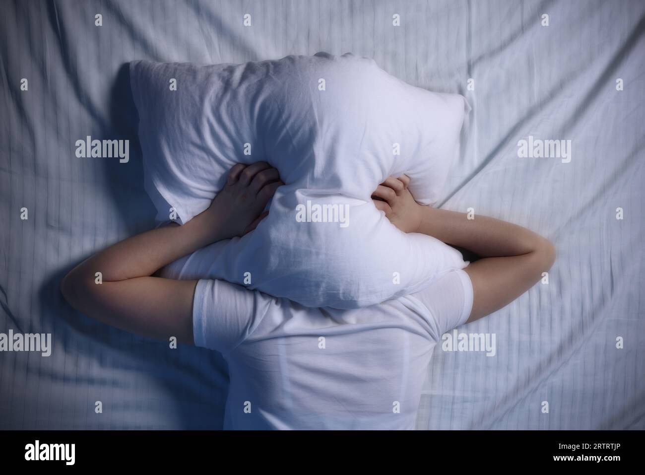 Young woman suffering from insomnia in bed, top view Stock Photo - Alamy