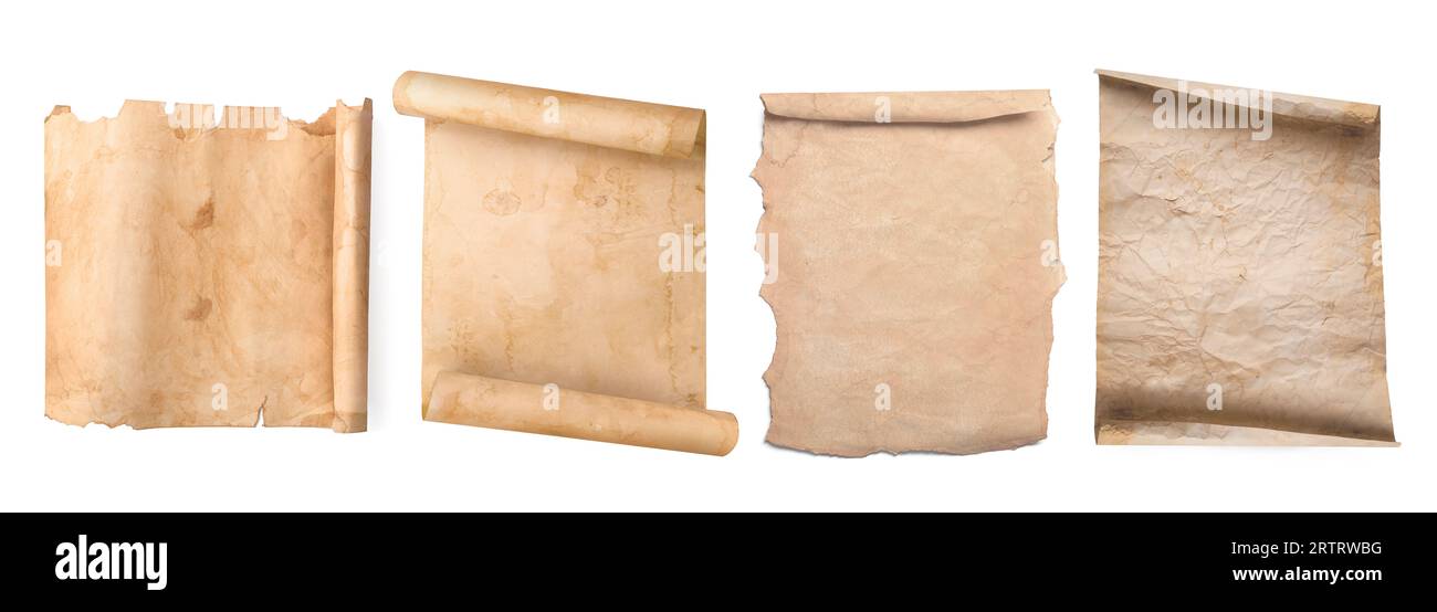 Set with parchments isolated on white. Aged sheets of paper Stock Photo ...