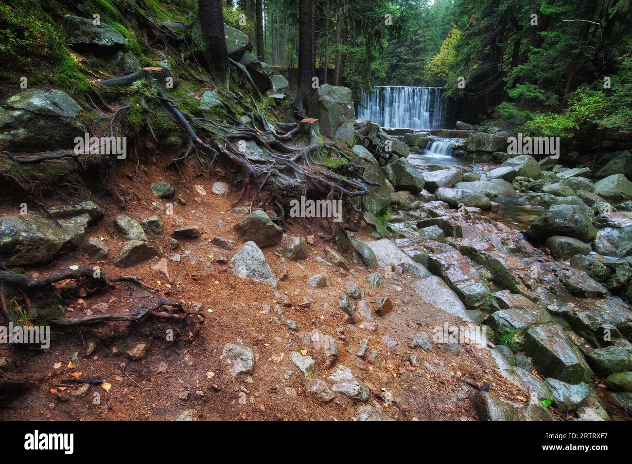 Mountain river with waterfall in Karkonosze National Park (Polish ...