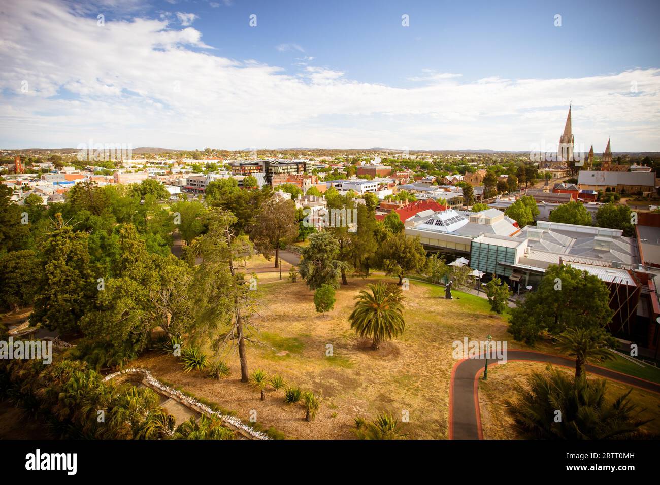The view from the Lookout Tower in Rosalind Park over Bendigo on a ...