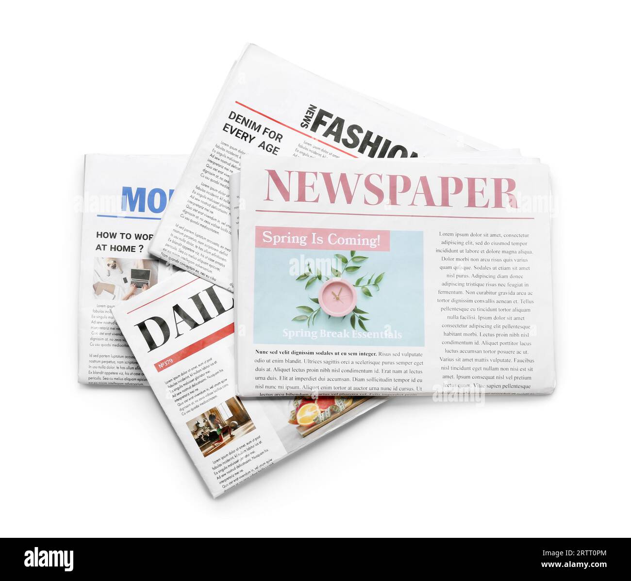 Different newspapers isolated on white background Stock Photo - Alamy
