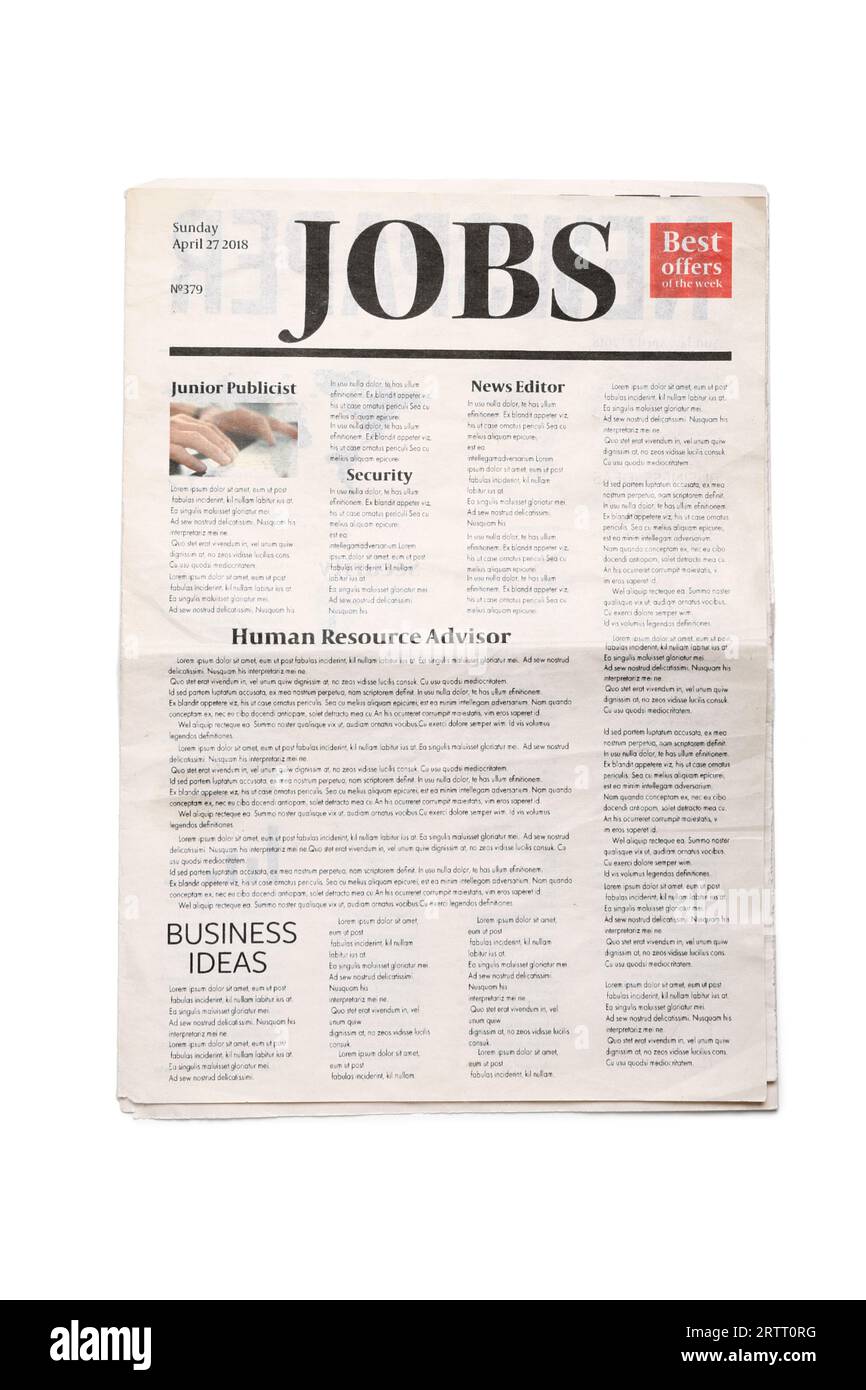 Newspaper with jobs advertisements isolated on white background Stock ...