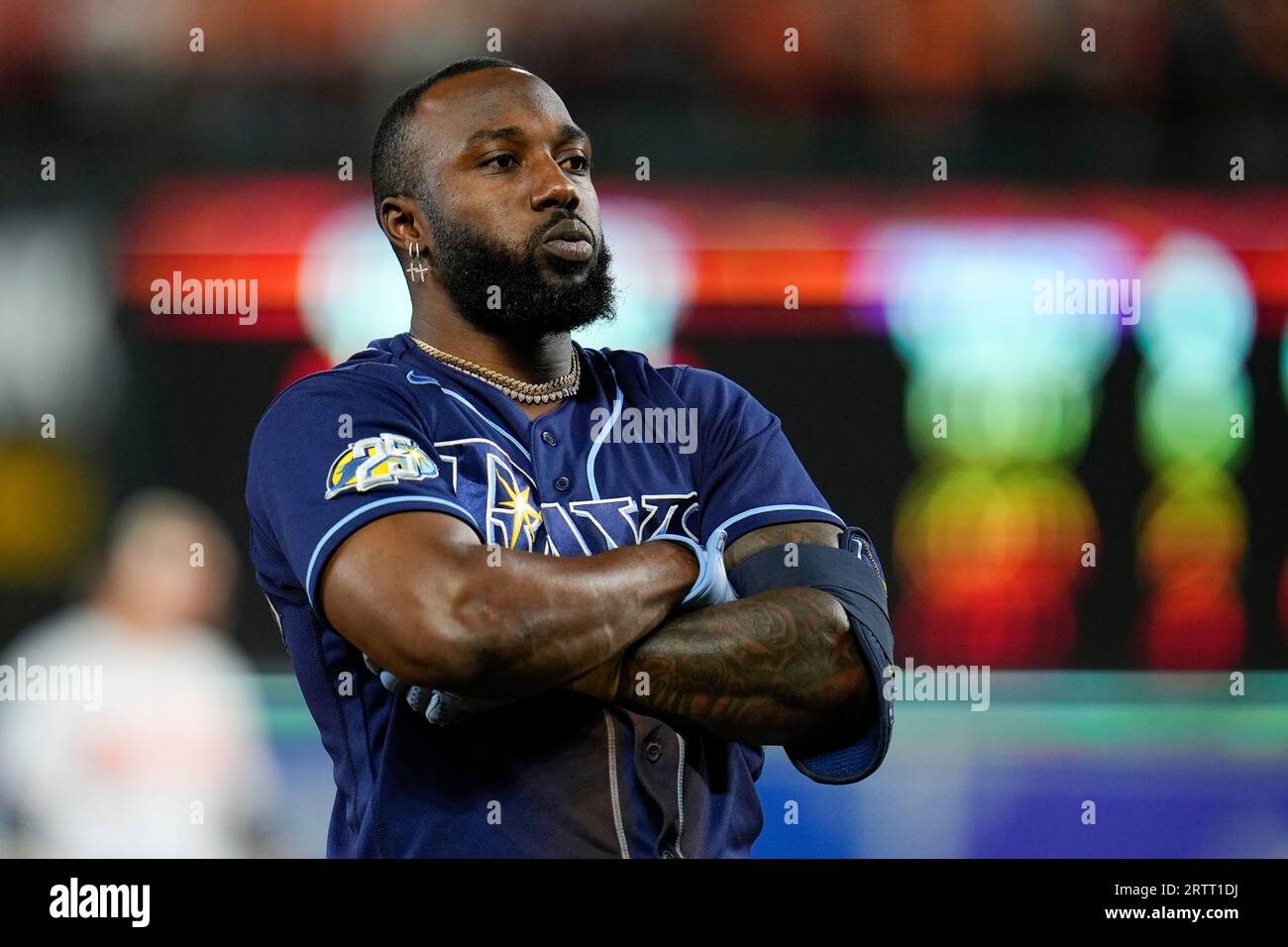 Tampa Bay Rays' Randy Arozarena reacts after hitting a two-run triple ...