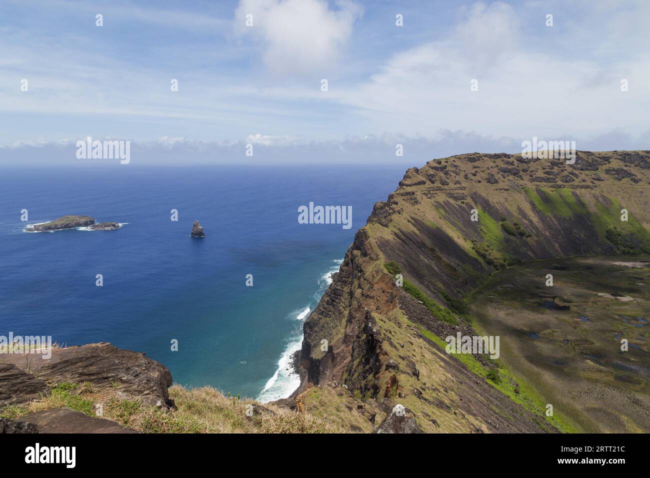 Photograph of the crater of volcano Rano Kau on Rapa Nui, Easter Island ...