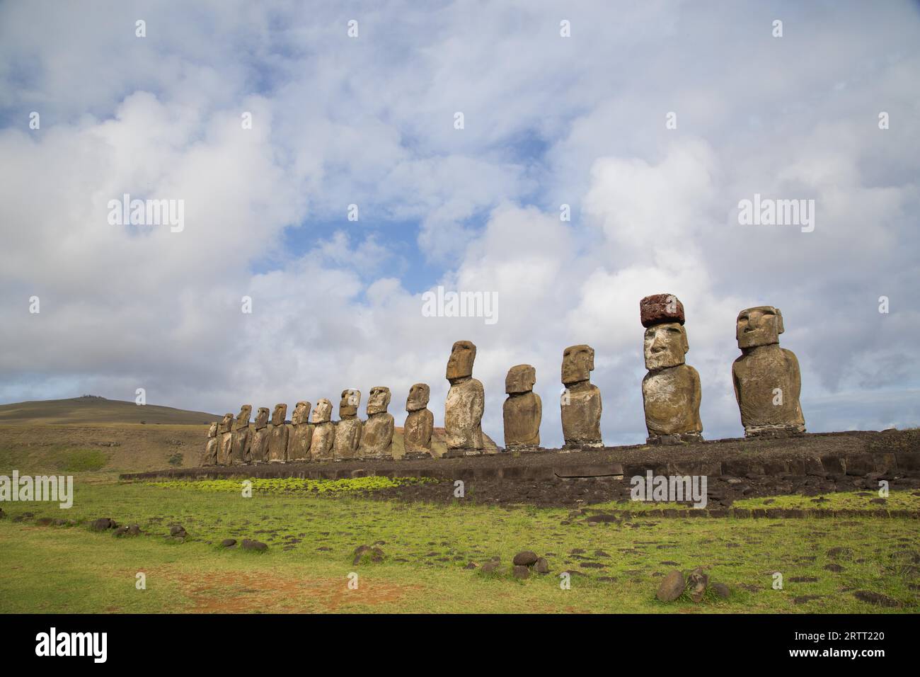 The 15 moais at Ahu Tongariki on Easter Island in Chile Stock Photo - Alamy