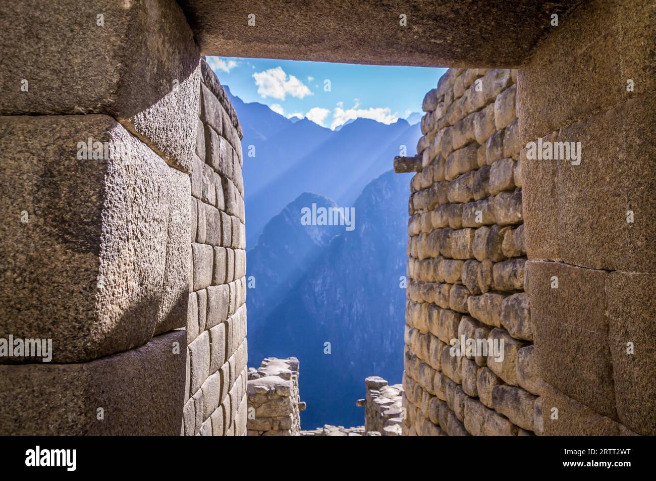 View of Andean mountains through the door of a house in the Lost Inca ...