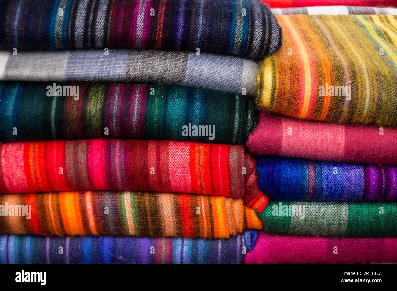 Beautiful multicolored textiles in all colors of the rainbow, Otavalo ...