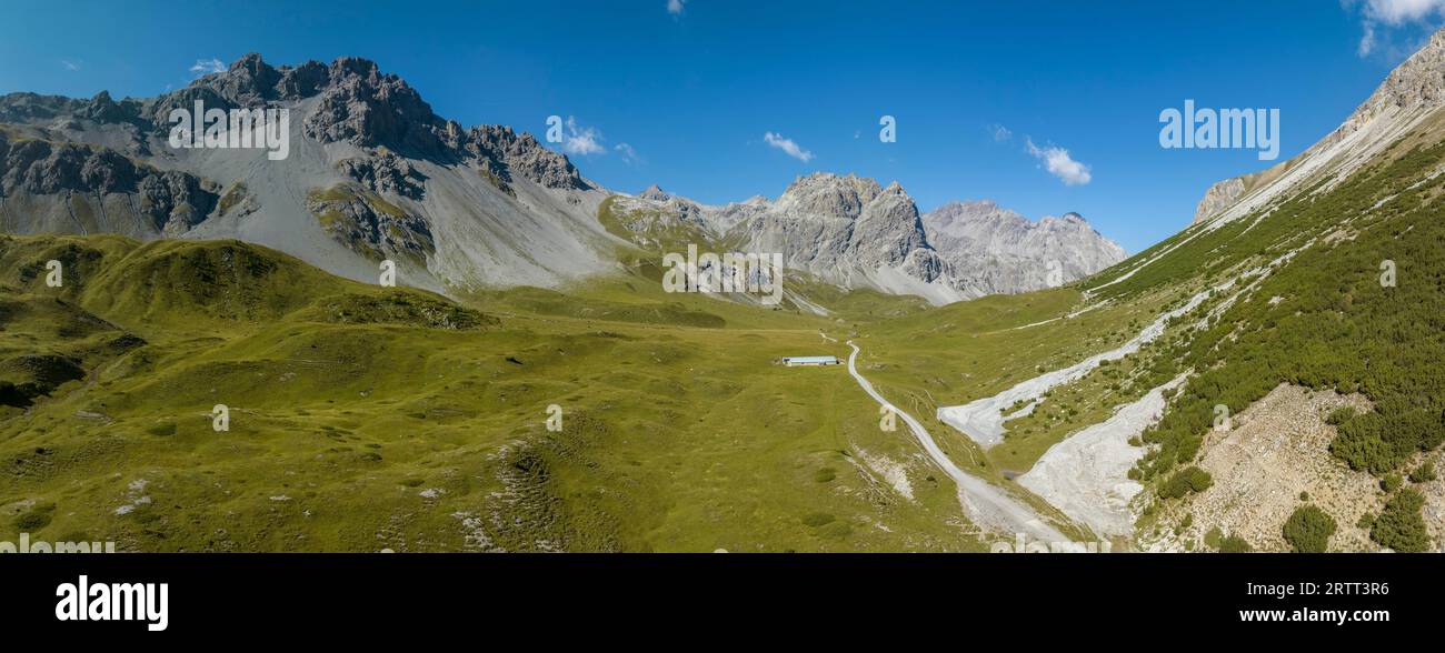 Panorama in Val Mora with Doess Radond, Monte Forcola on the left and ...