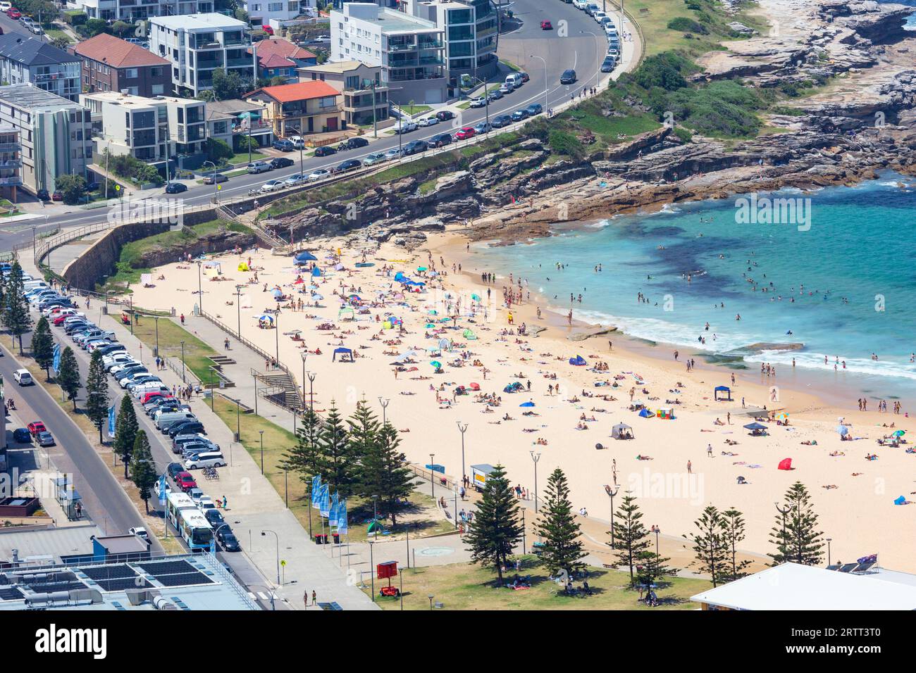 Aerial view of Maroubra Beach in the peak of a hot Australian summer on Sydney's Eastern Beaches ...