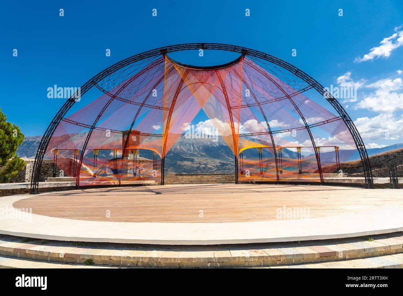 Fortress of the Ottoman castle of Gjirokaster or Gjirokastra and in the ...