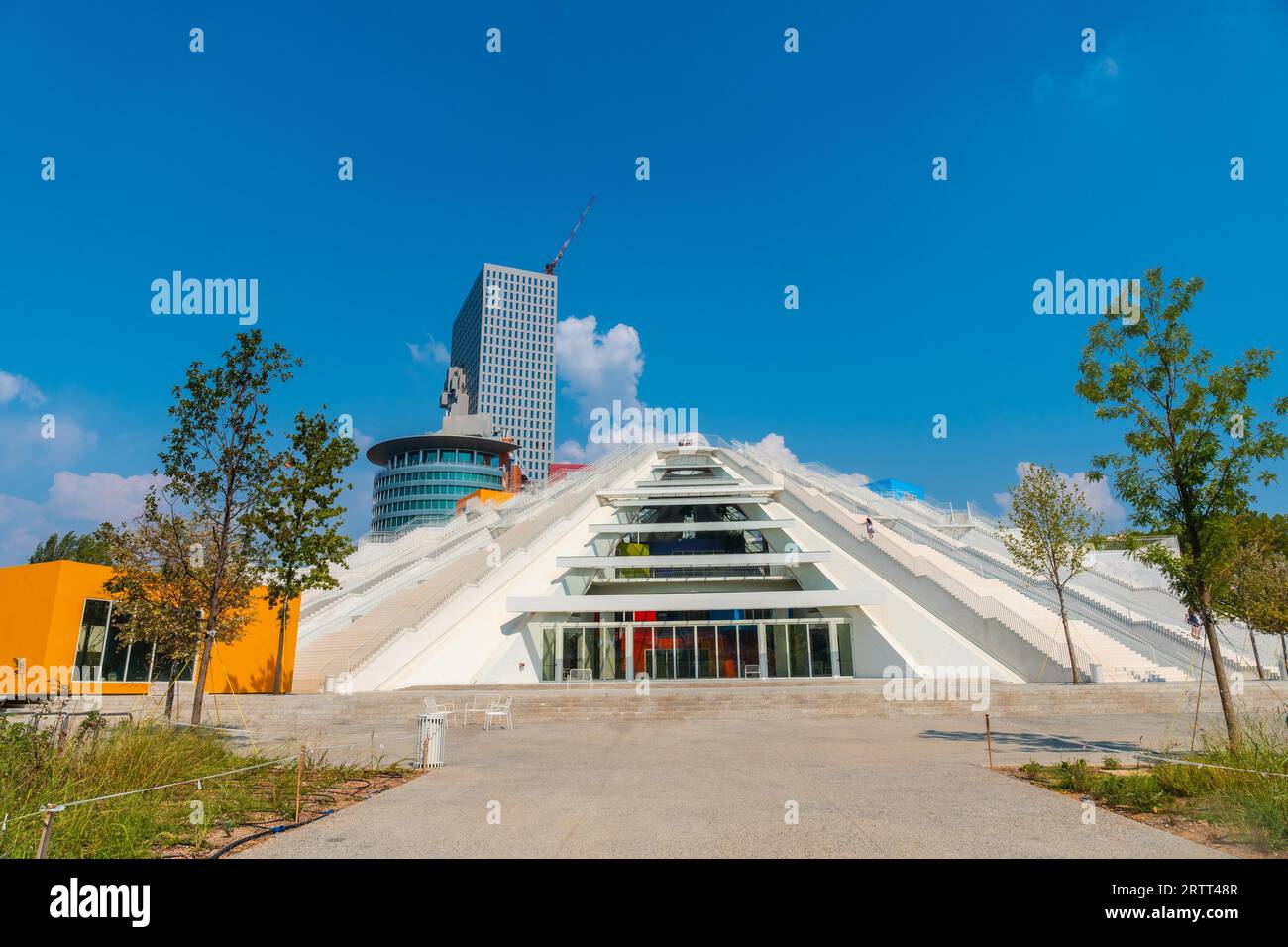 The beautiful Pyramid of Tirana in the center of Tirana. Albania ...