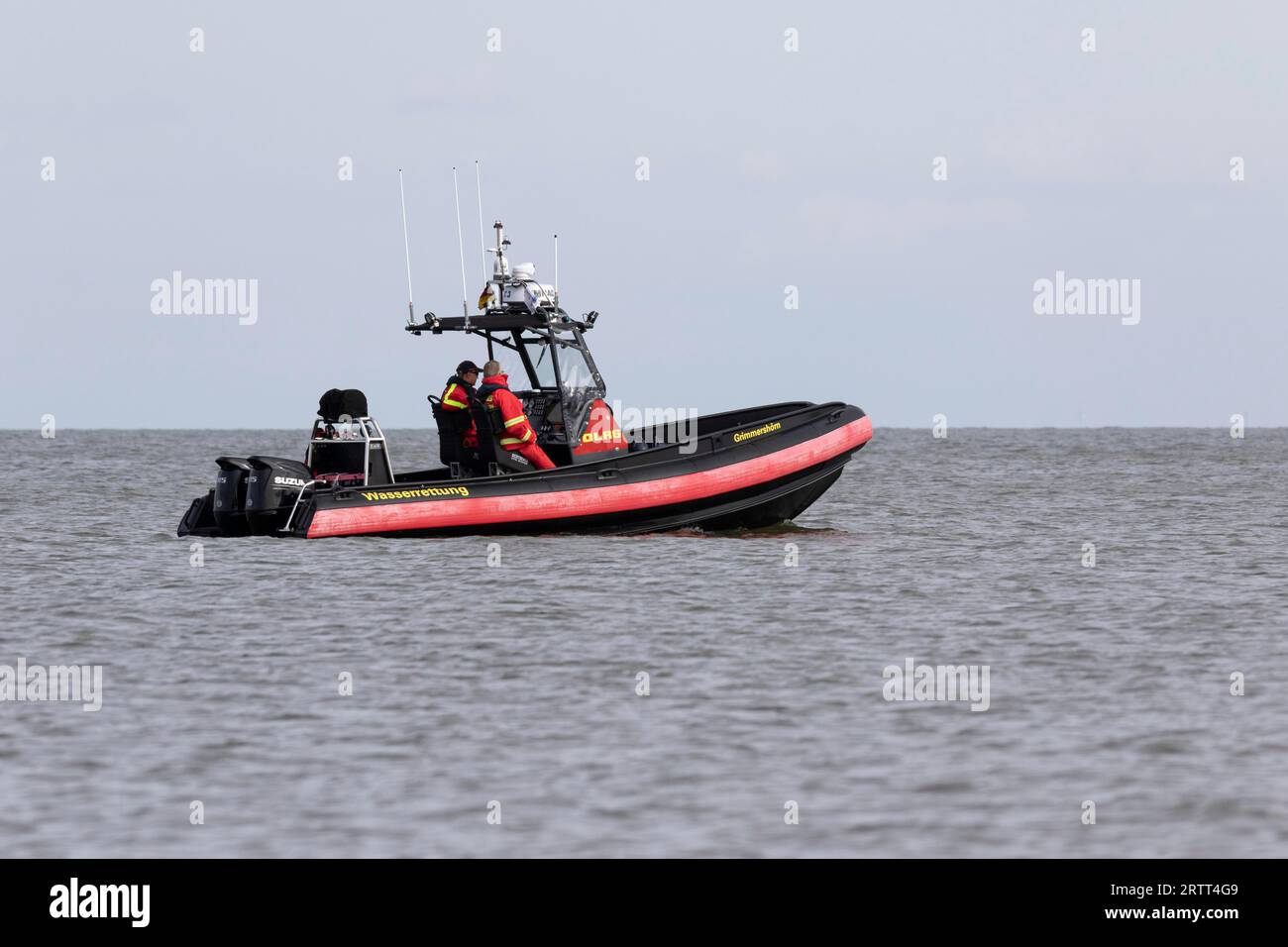 Symbolic image of lifeguard, sea rescue, DLRG lifeboat in the harbour ...