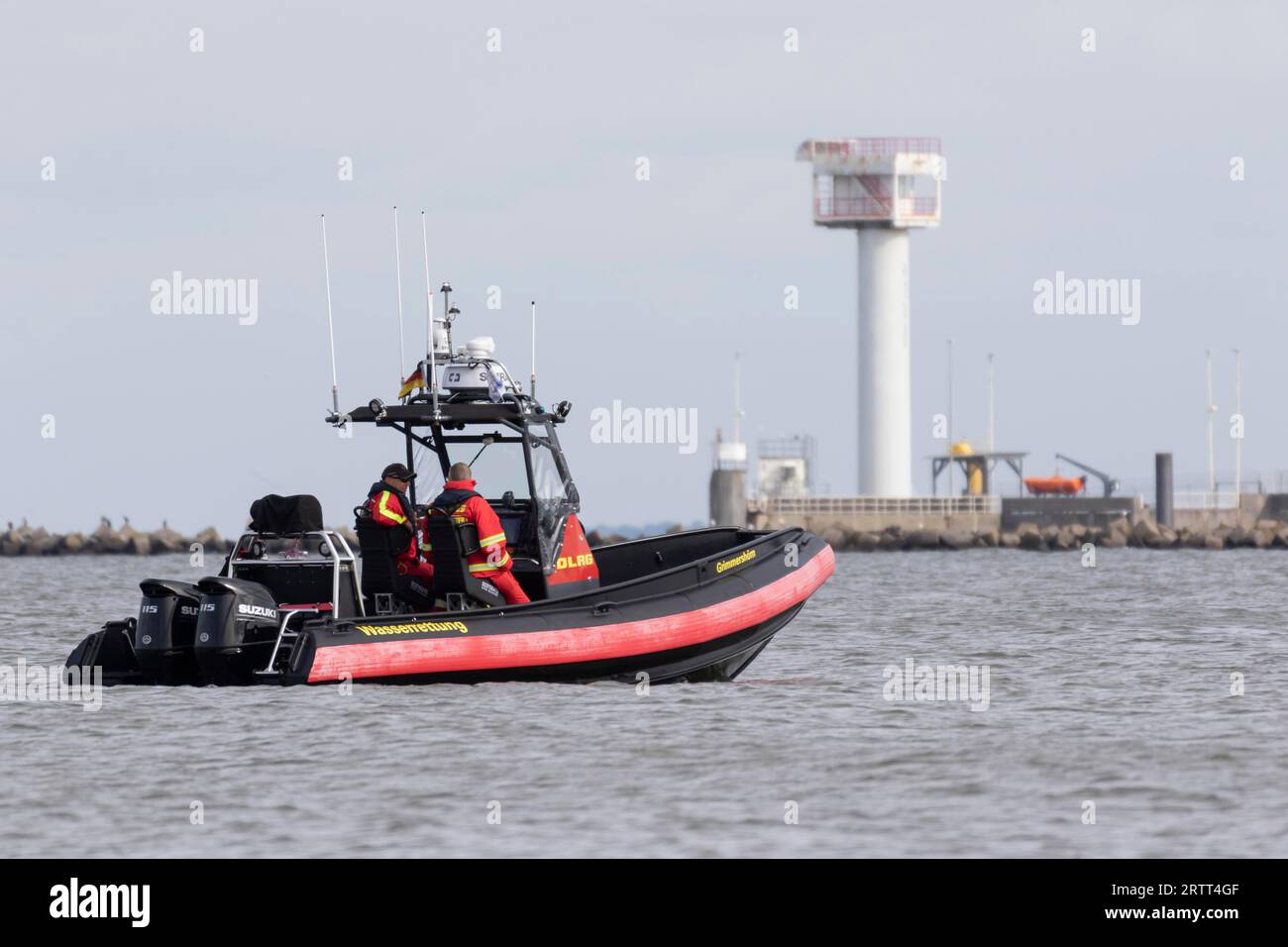 Symbolic image of lifeguard, sea rescue, DLRG lifeboat in the harbour ...