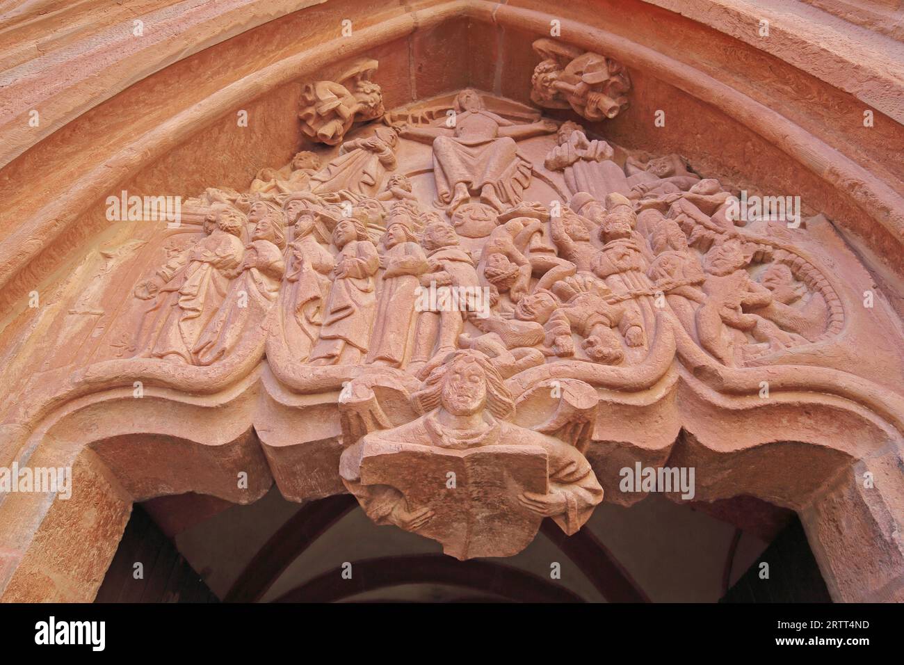 Tympanum with relief on the Last Judgement, Jesus, book, reading ...