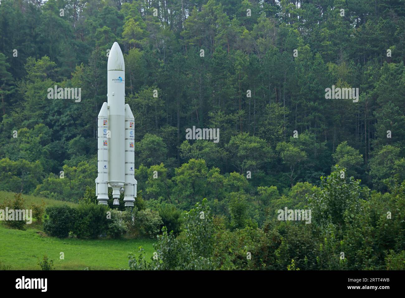 Monument to civil engineer Walter Hohmann with Ariane 5 launcher on a ...
